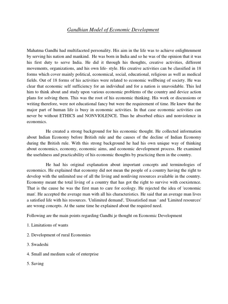Gandhian Model of Economic Development | PDF | Mahatma Gandhi | Economies
