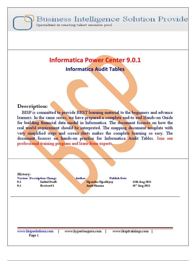 Informatica Audit Tables | PDF | Variable (Computer Science) | Databases