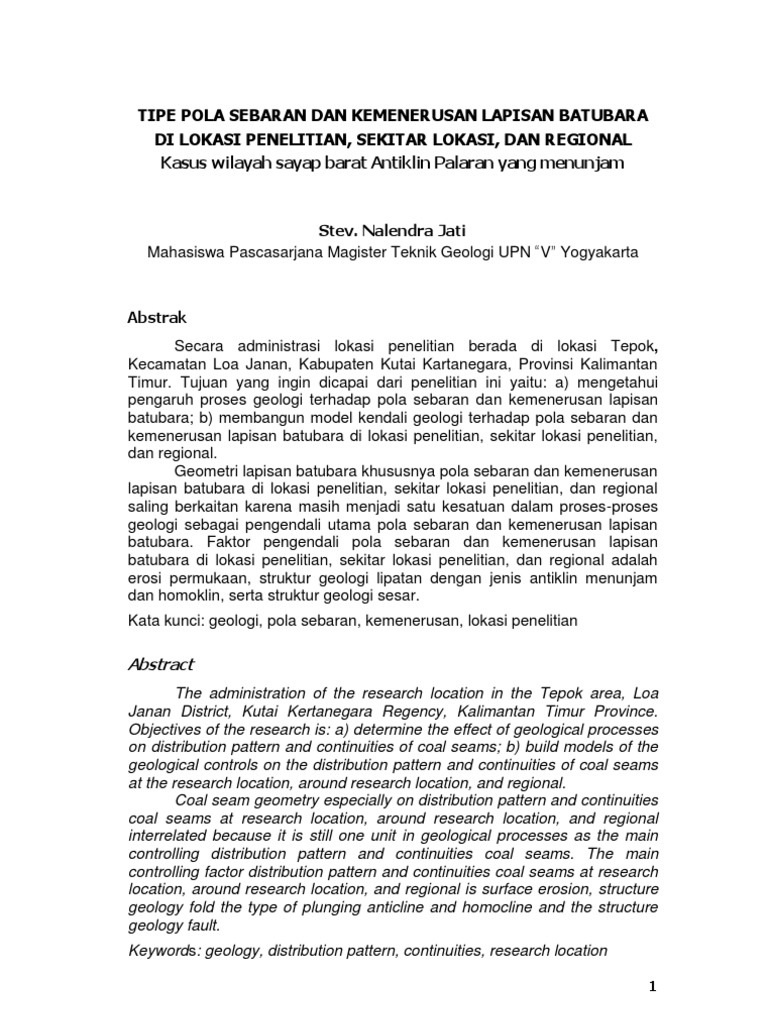 Tipe Pola Sebaran Dan Kemenerusan Lapisan Batubara Di Lokasi Penelitian ...