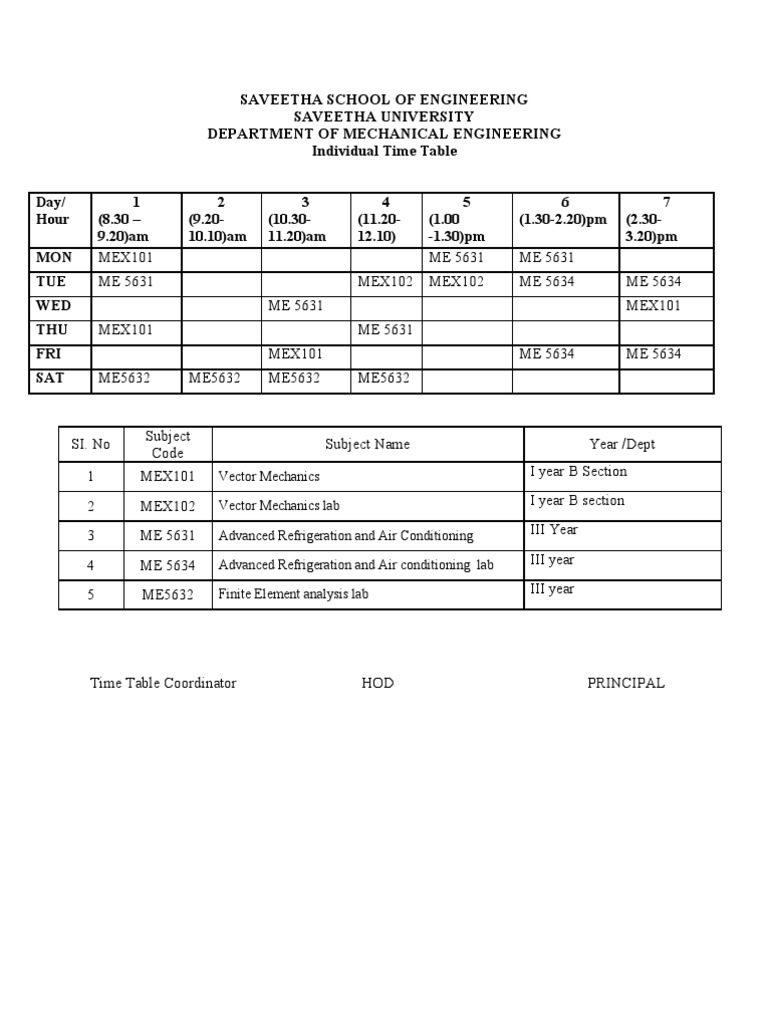 Individual Timetable For 2012-2013 | PDF