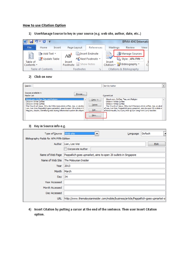 Using Citation Option in MS Word | PDF | Computers