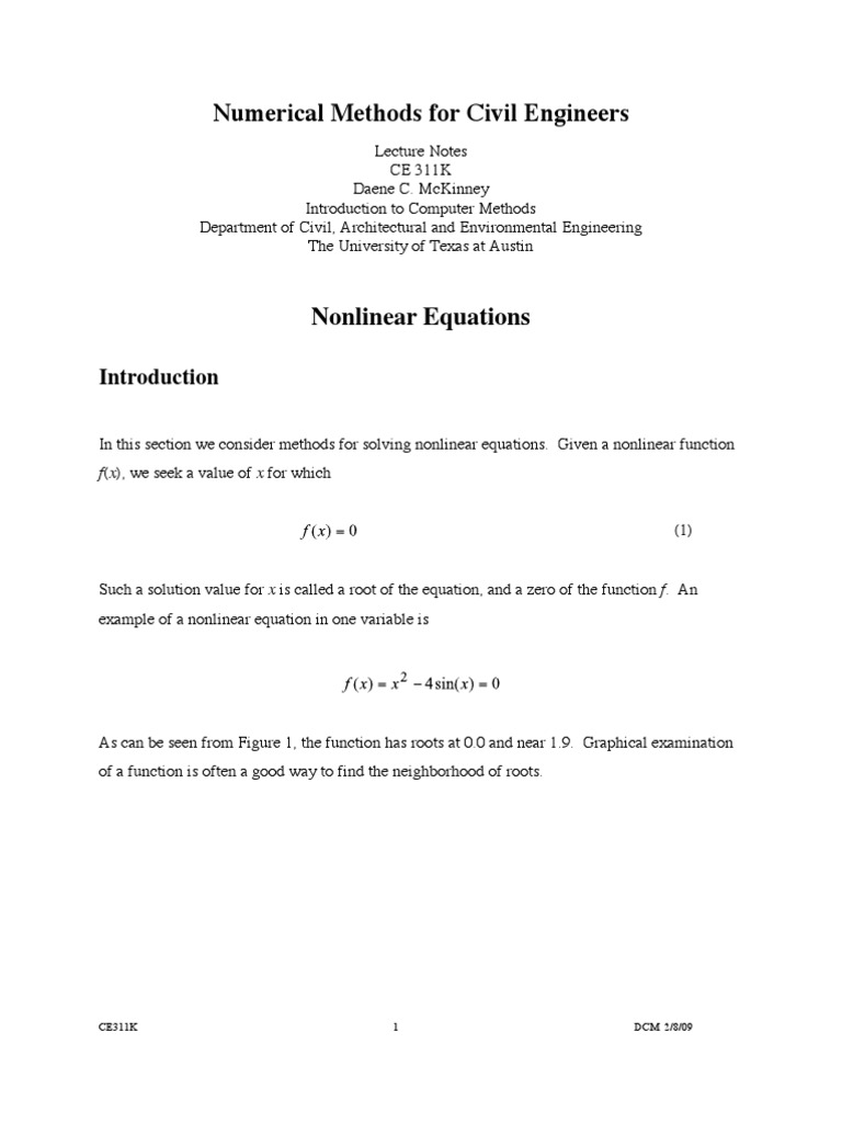 Nonlinear Equation Methods For Engineers Pdf Teaching Methods 8439