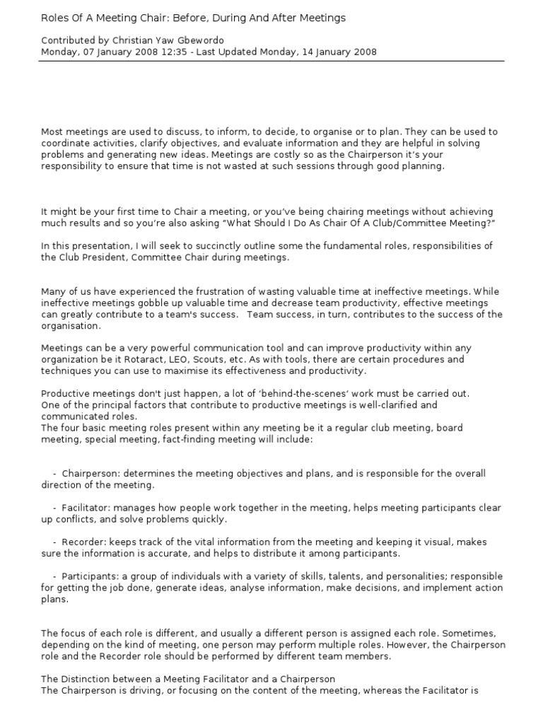 Guiding Productive Meetings: A Comprehensive Overview of a Chair's ...