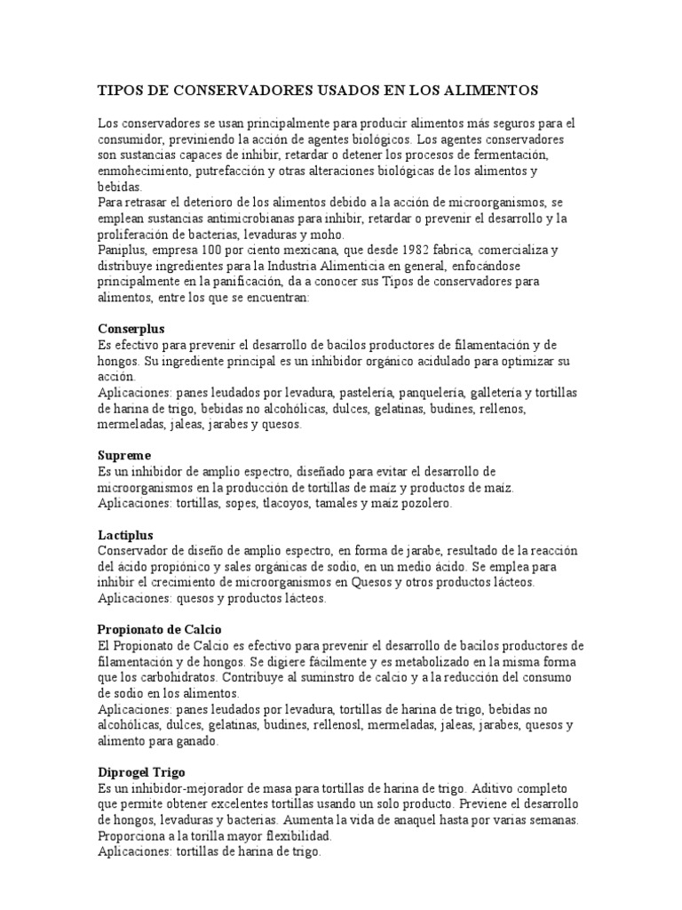Conservadores en Alimentos: Guía Rápida | PDF | Panes | Alimentos