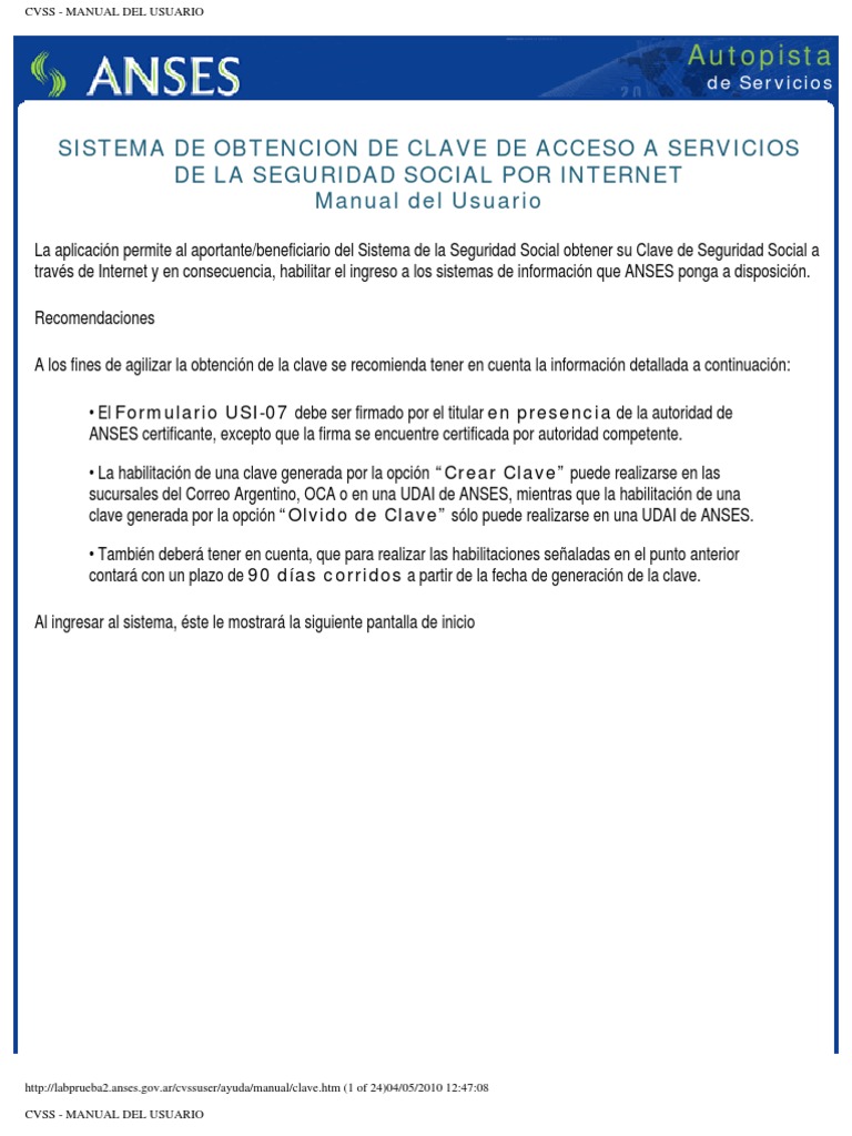 Instrucciones para Formulario USI-07 ANSES | PDF | Clave (criptografía ...