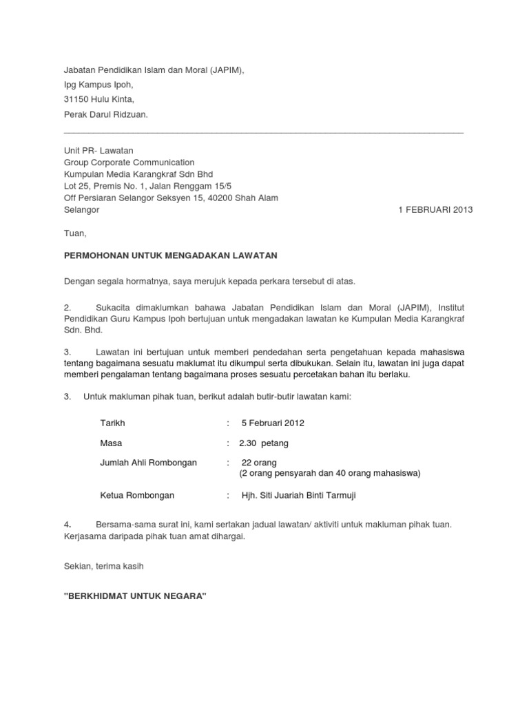 Contoh Surat Lawatan | PDF