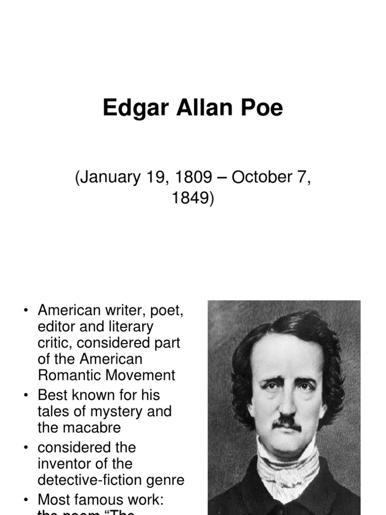 Edgar Allan Poe Presentation | PDF | Edgar Allan Poe | Short Stories