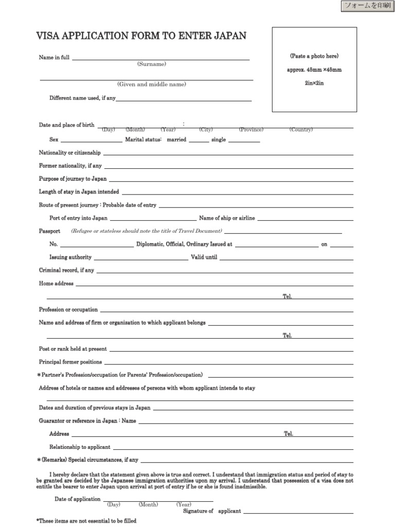 Visa Application Form To Enter Japan: (Surname) | PDF | Travel Visa ...