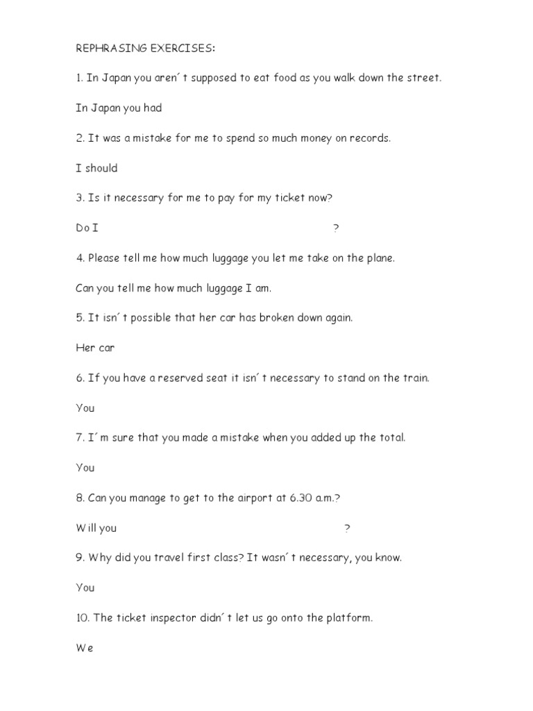 Rephrasing Exercises | PDF