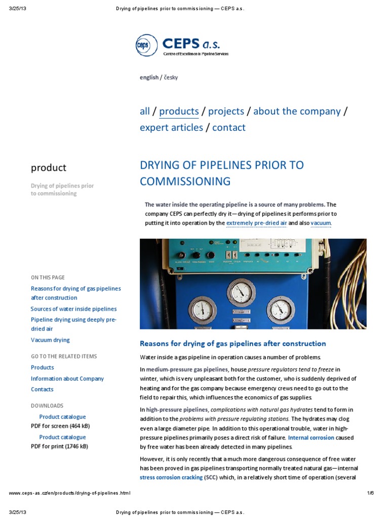 Drying of Pipelines Prior To Commissioning - CEPS A.S | PDF | Pipeline ...