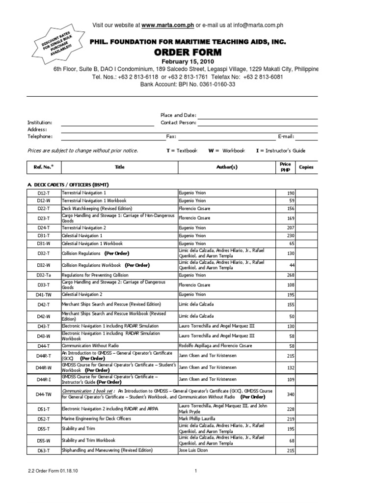 2.2 MARTA Order Form February 2010 | PDF | Payments | Water Transport