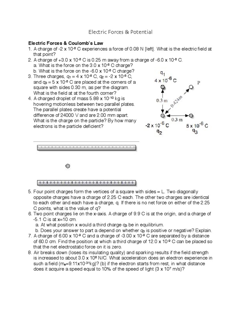 Electric Fields & Potential Worksheet | PDF | Electric Charge | Electron