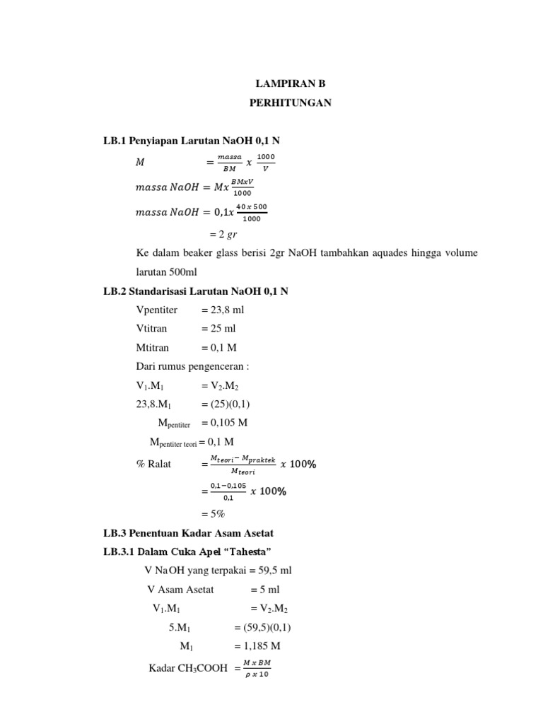 Lampiran B Perhitungan: 1 1 2 2 1 Pentiter Pentiter Teori | PDF