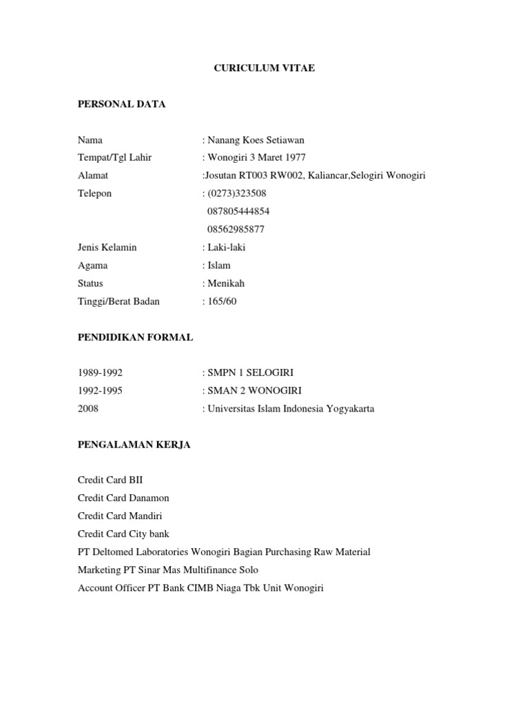 CV Nanang PNM | PDF