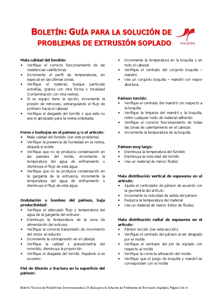 Guia Solucion de Problemas Extrusion Soplado | PDF | El plastico ...