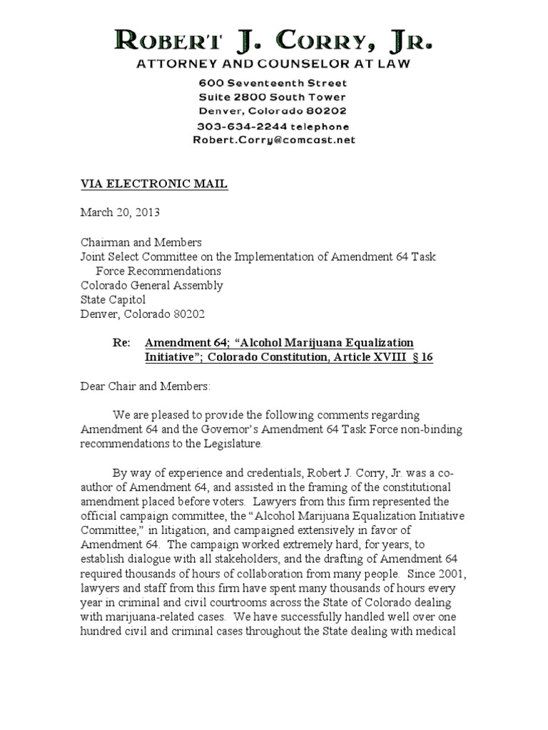 Rob Corry: Amendment 64 Recommendations | PDF | Pardon | United States ...