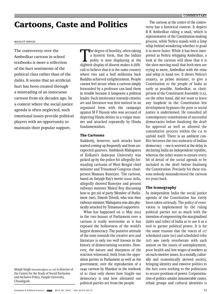 Cartoons, Caste and Politics: Commentary | PDF | Dalit | Politics (General)