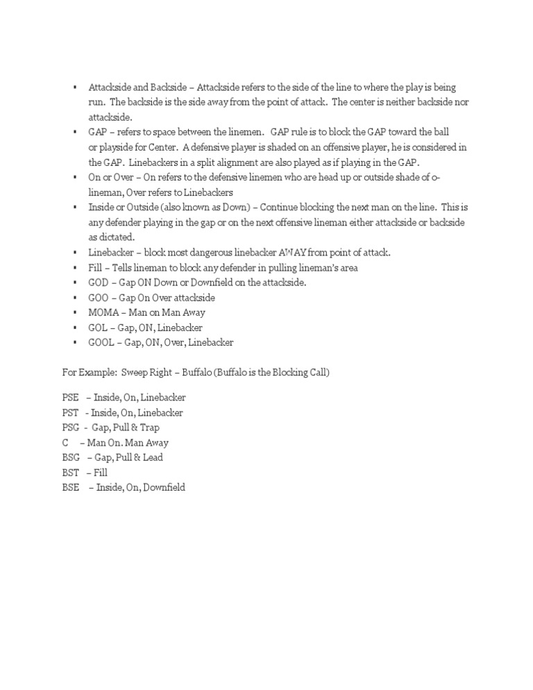 Rules For Offensive Line - Youth Football - Blocking Scheme | PDF ...