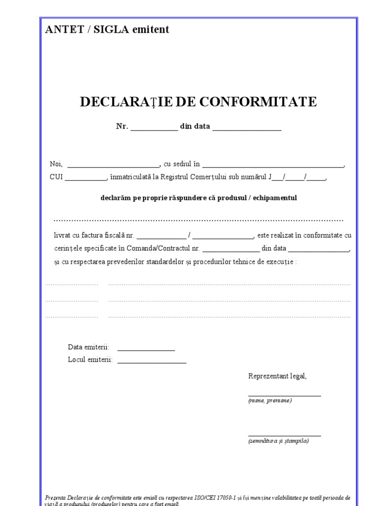 Model Declaratie Conformitate | PDF