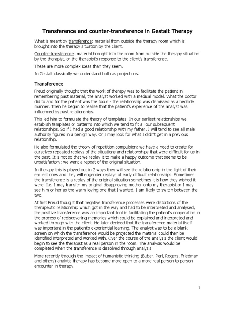 Transference and Counter-Transference in Gestalt Therapy | PDF ...