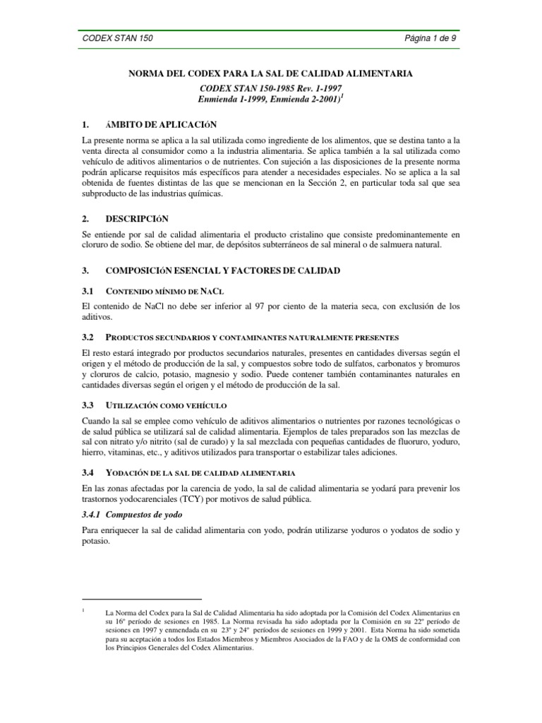Codex Alimentario | PDF | sal | Muestreo (Estadísticas)