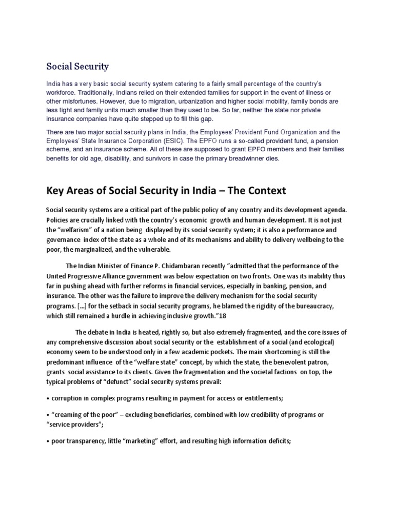 Key Areas of Social Security in India - The Context | PDF | Social ...
