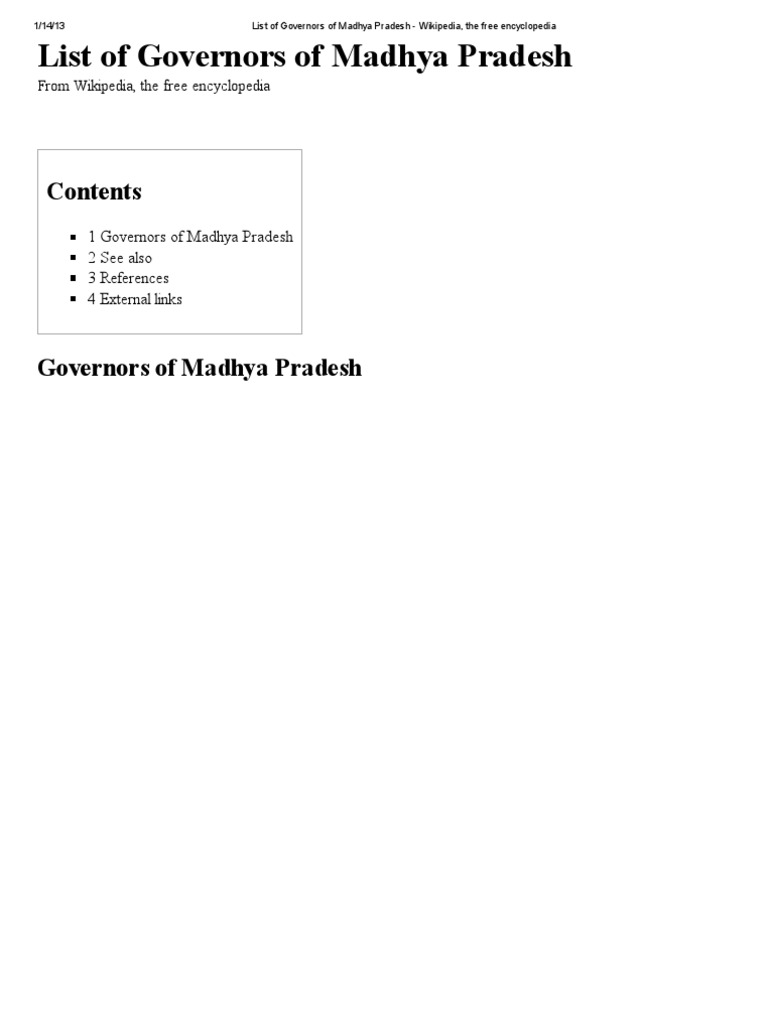 List of Governors of Madhya Pradesh - Wikipedia, The Free Encyclopedia ...
