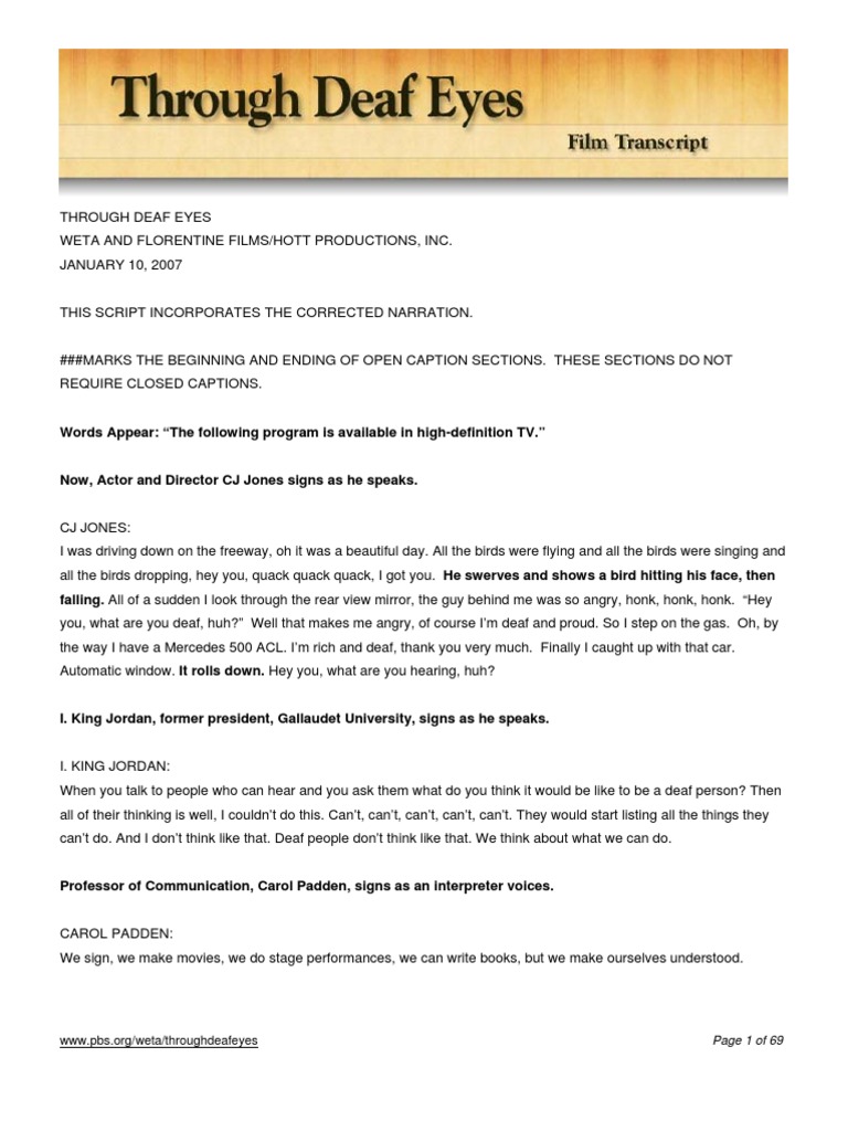 Transcript Through Deaf Eyes | Hearing Loss | Speech