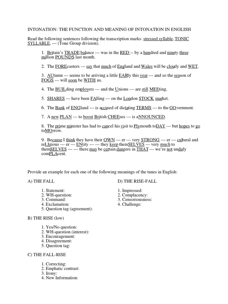 Intonation Exercises | PDF