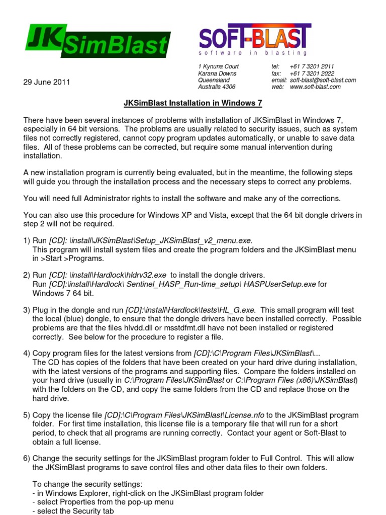 JKSimBlast Installation Guide for Windows 7 | PDF | Installation (Computer Programs) | Computer File