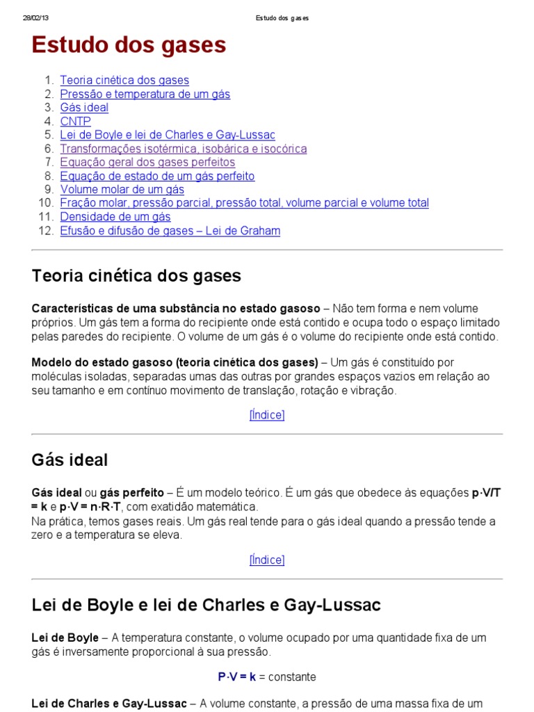 Estudo Dos Gases | PDF | Gases | Temperatura