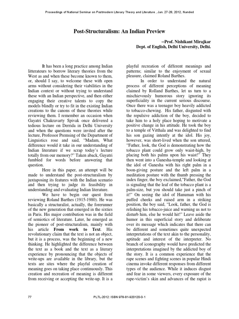 Post-Structuralism in Indian Literature | PDF | Poetry | Literary Criticism