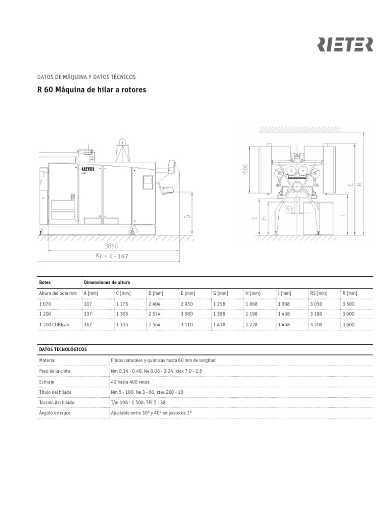 R 60 Rotor Spinning Machine Datasheet 2333-V2 Es 33461 RIETER R60 | PDF ...