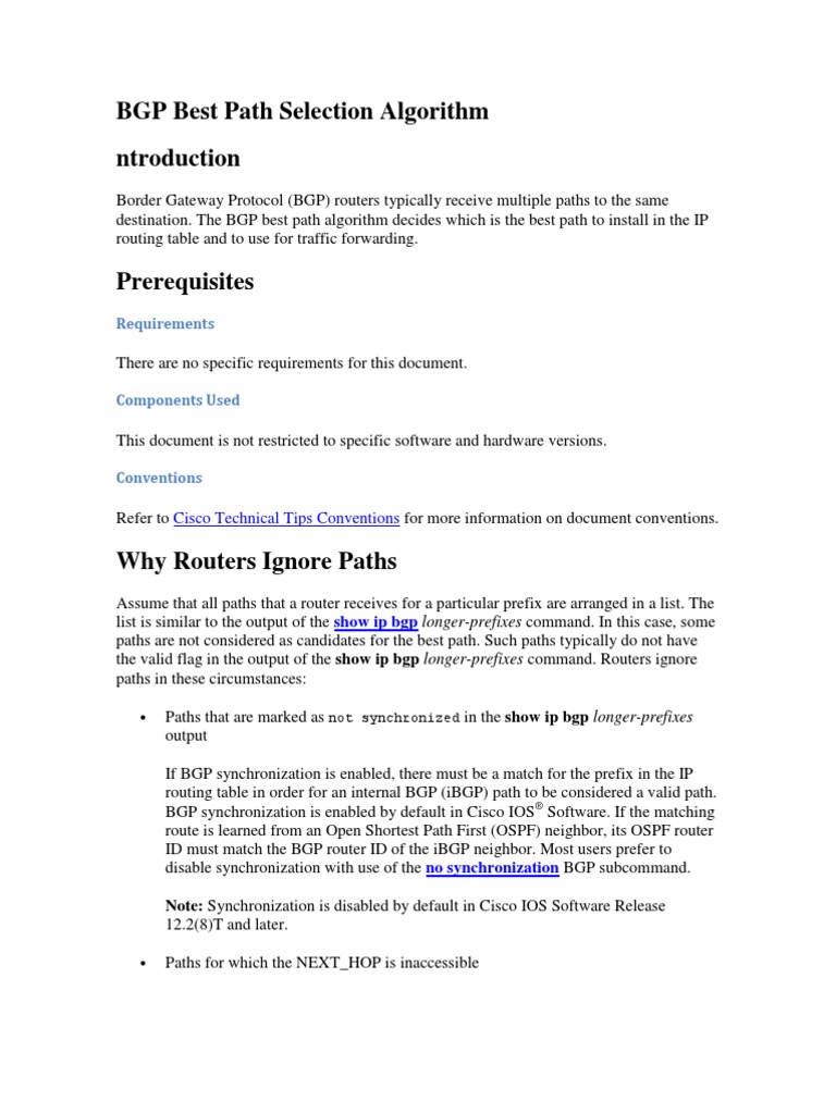 BGP Best Path Selection Algorithm | PDF | Router (Computing) | Routing