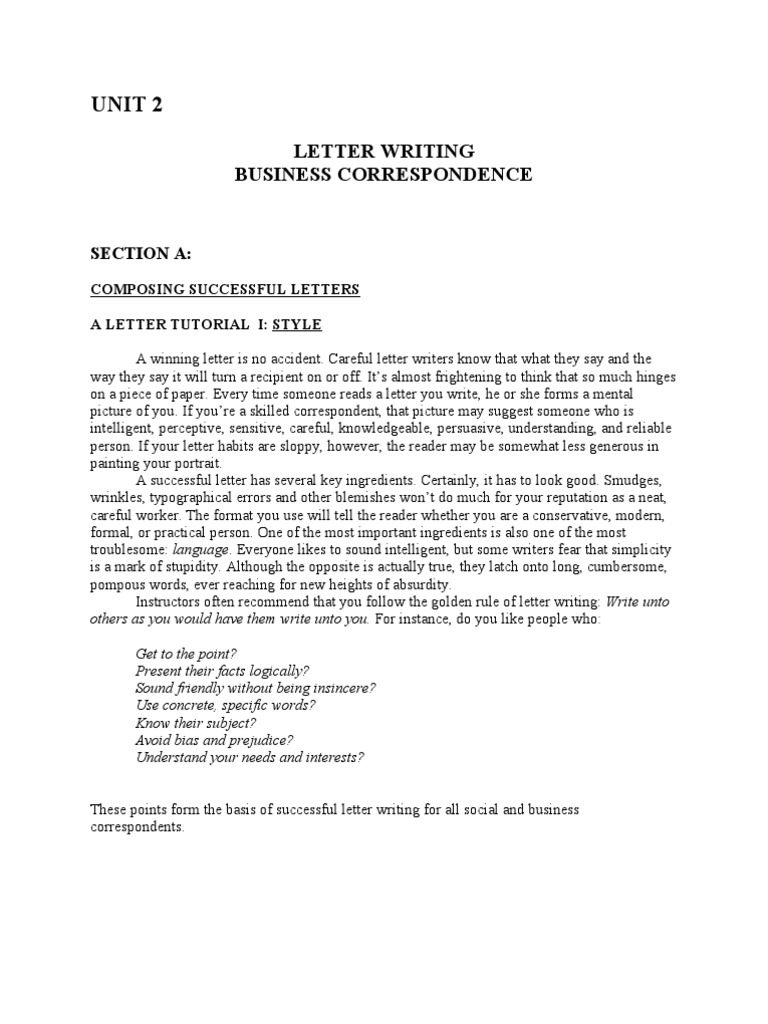 Letter Writing-Unit 2 | PDF | Perfect (Grammar) | Linguistics