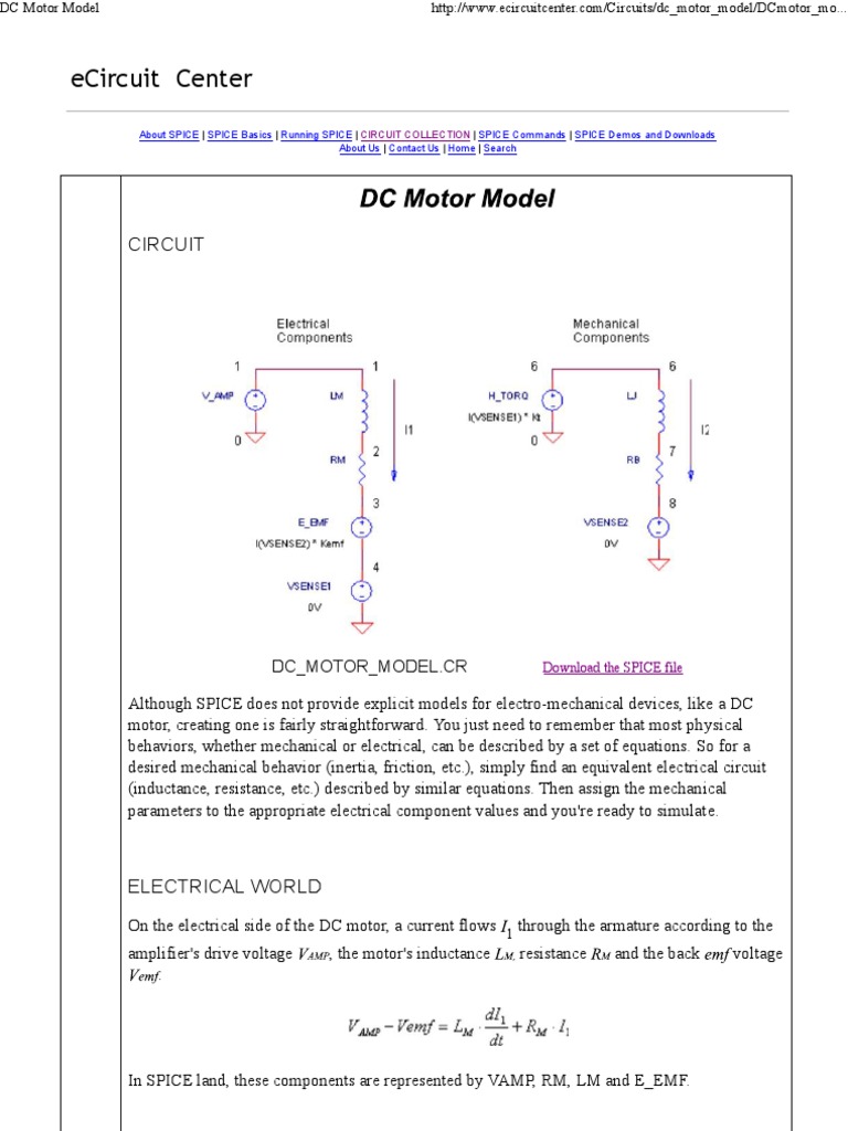DC Motor Model | Download Free PDF | Spice | Electric Motor