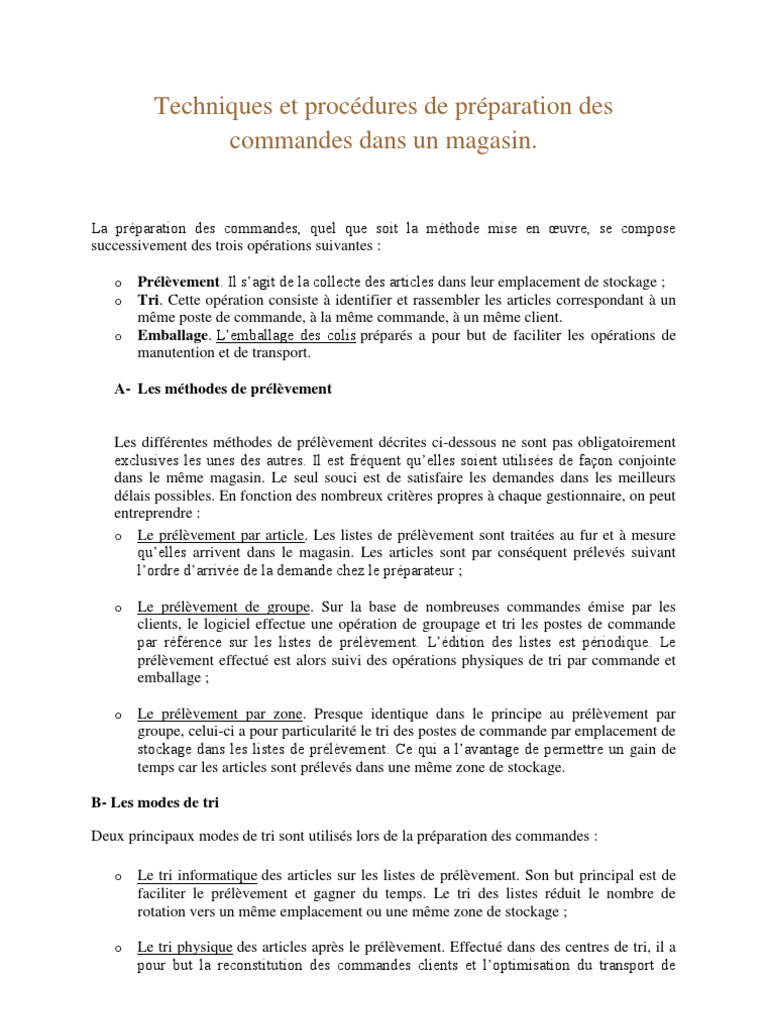 Techniques Et Procédures de Préparation Des Commandes Dans Un Magasin Et Emballage | PDF
