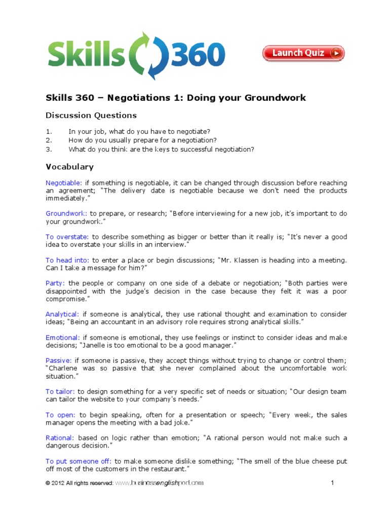 360 - Negotiations 1 Doing Your Groundwork | PDF