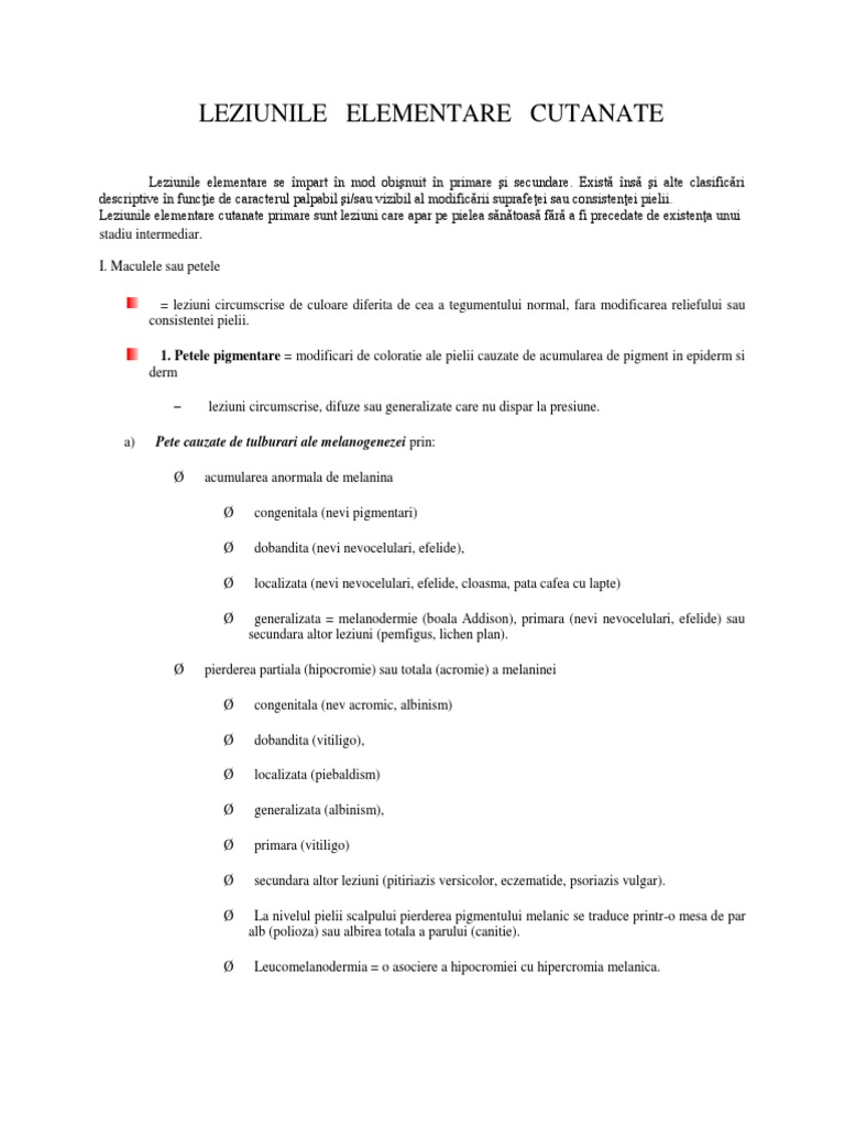 Leziunile Elementare Cutanate | PDF