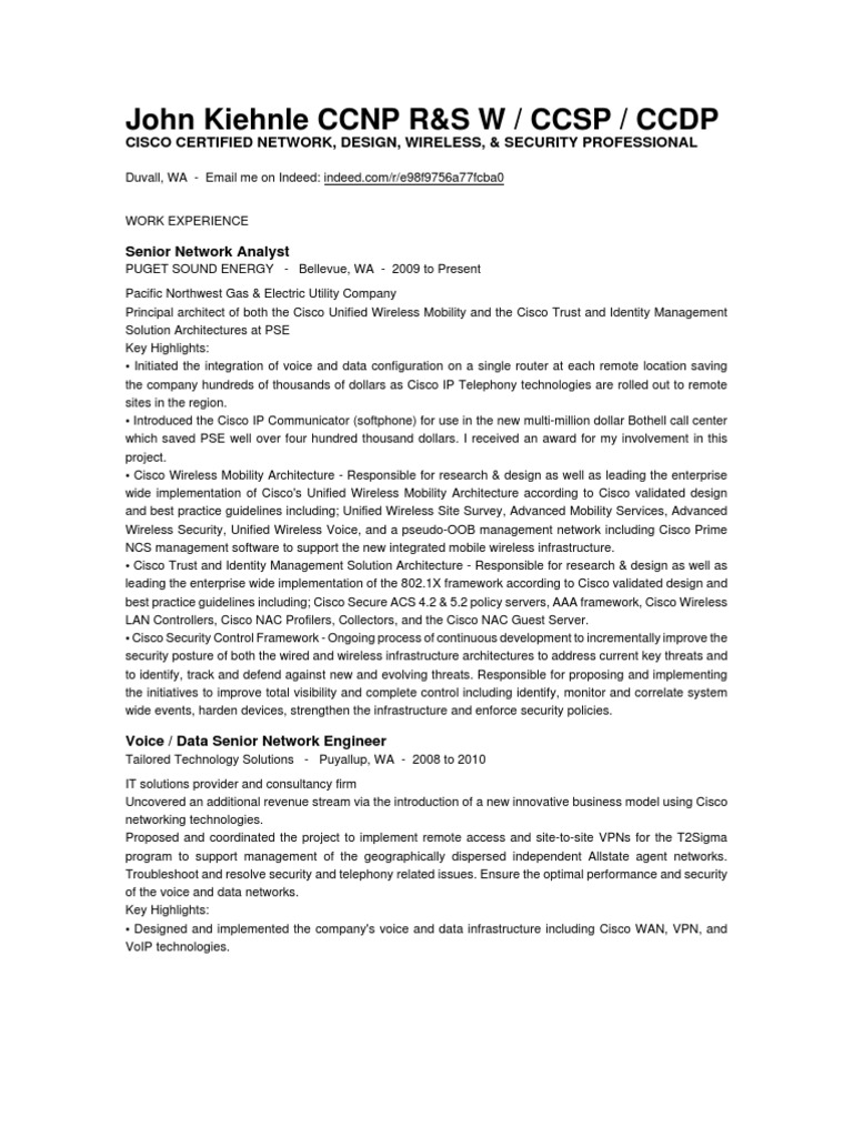 Cisco CCNP Resume | Cisco Certifications | Virtual Private Network