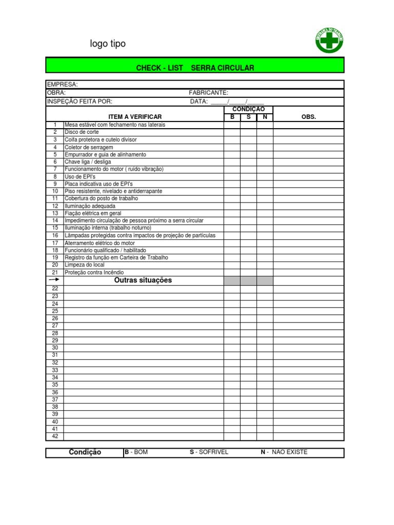 Check List Serra Circular