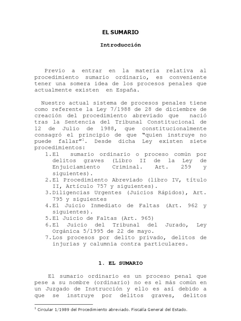 Procedimiento Sumario Ordinario en España | PDF | Derecho penal | Ley ...