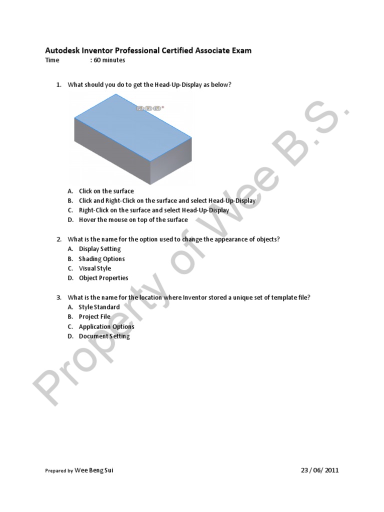 Autodesk Inventor Professional Certified Associate Exam | PDF ...