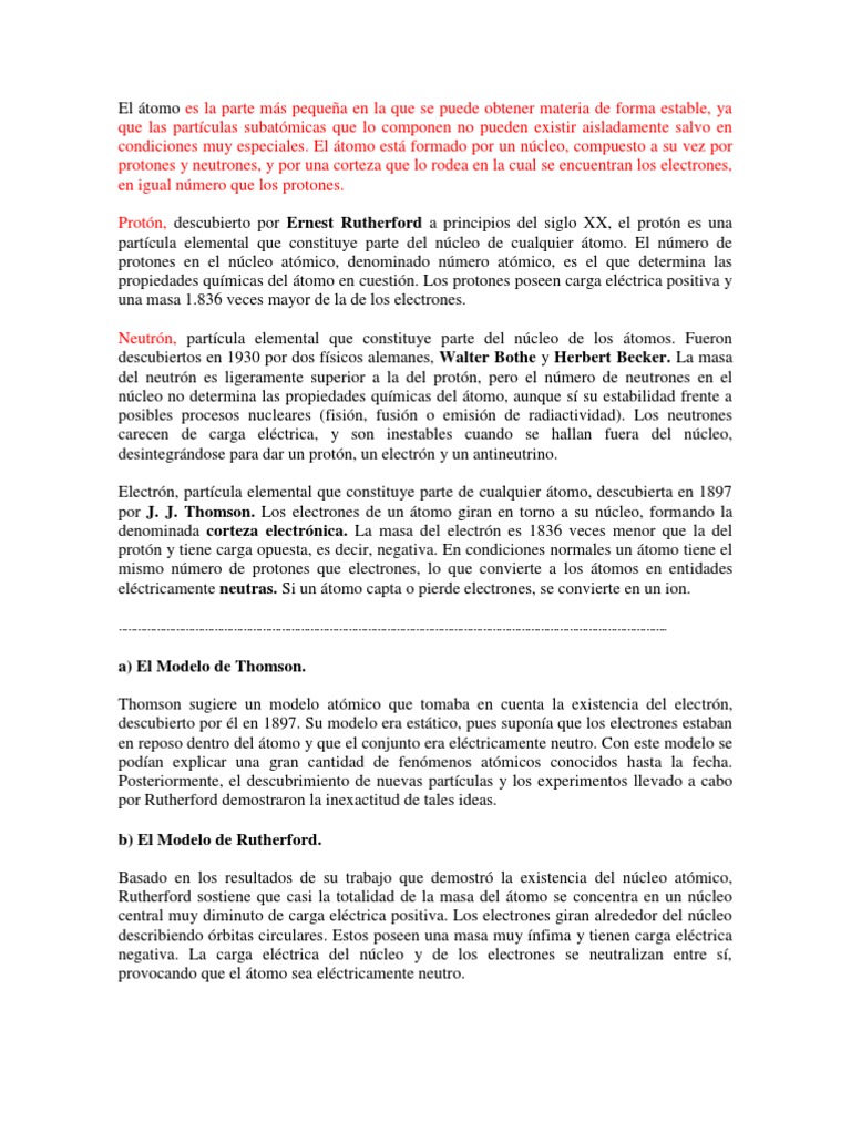 El Átomo Es La Parte Más Pequeña en La Que Se Puede Obtener Materia de ...