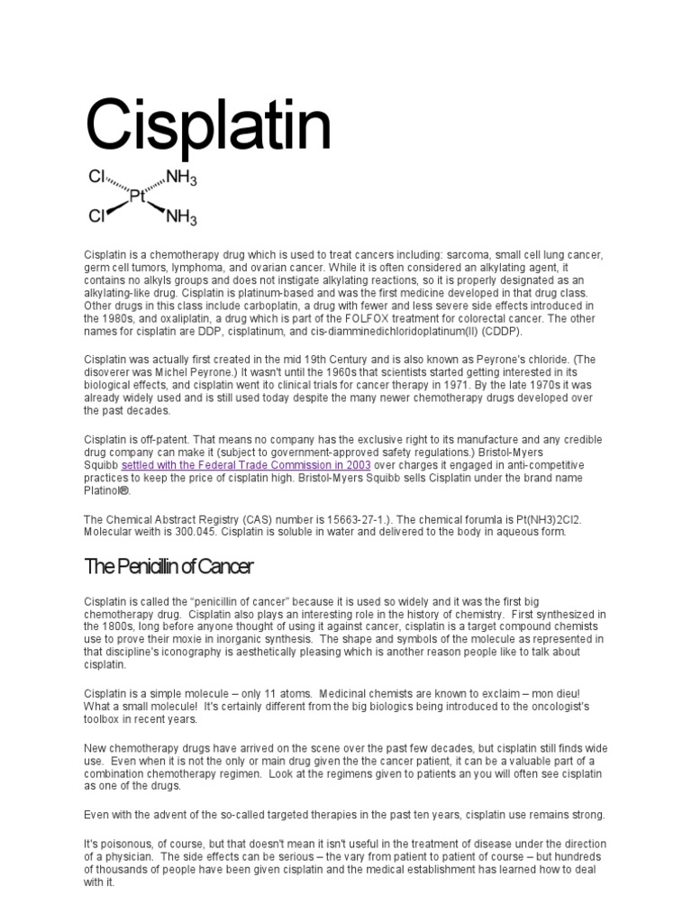 Cisplatin | Chemotherapy | Pharmaceutical Drug