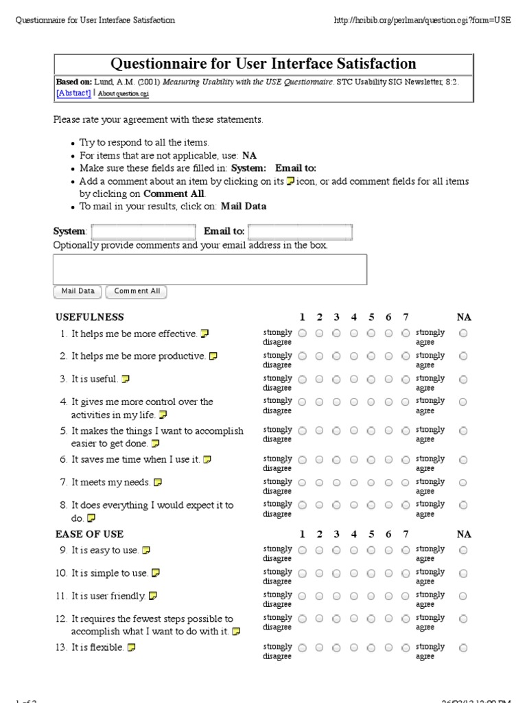 Questionnaire for User Interface Satisfaction | Usability | Computing