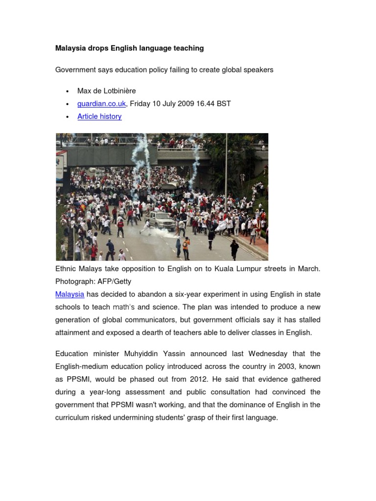English Language Issues in Malaysia | PDF | Malaysia | Teaching And ...