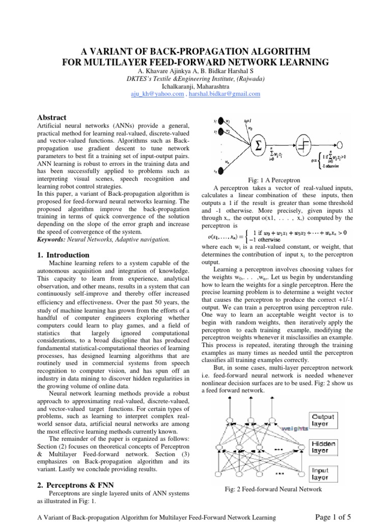 Multi Layer Feed Forward Network Learning Pdf Artificial Neural