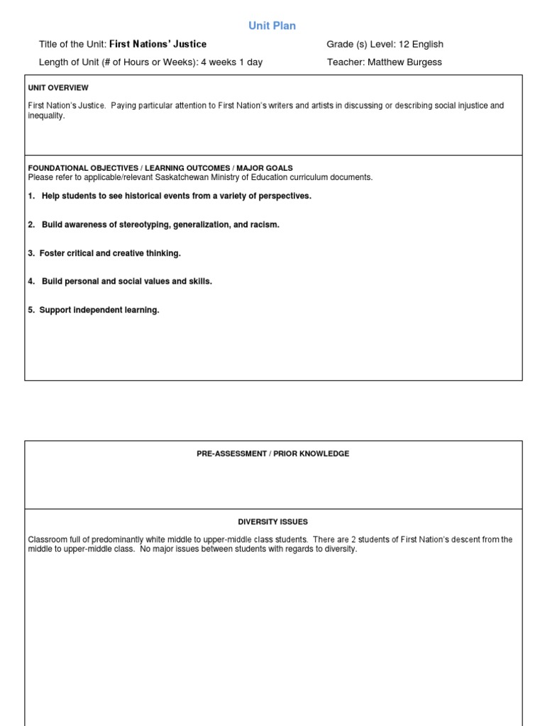 First Nations Justice Unit | PDF | Lesson Plan | Curriculum