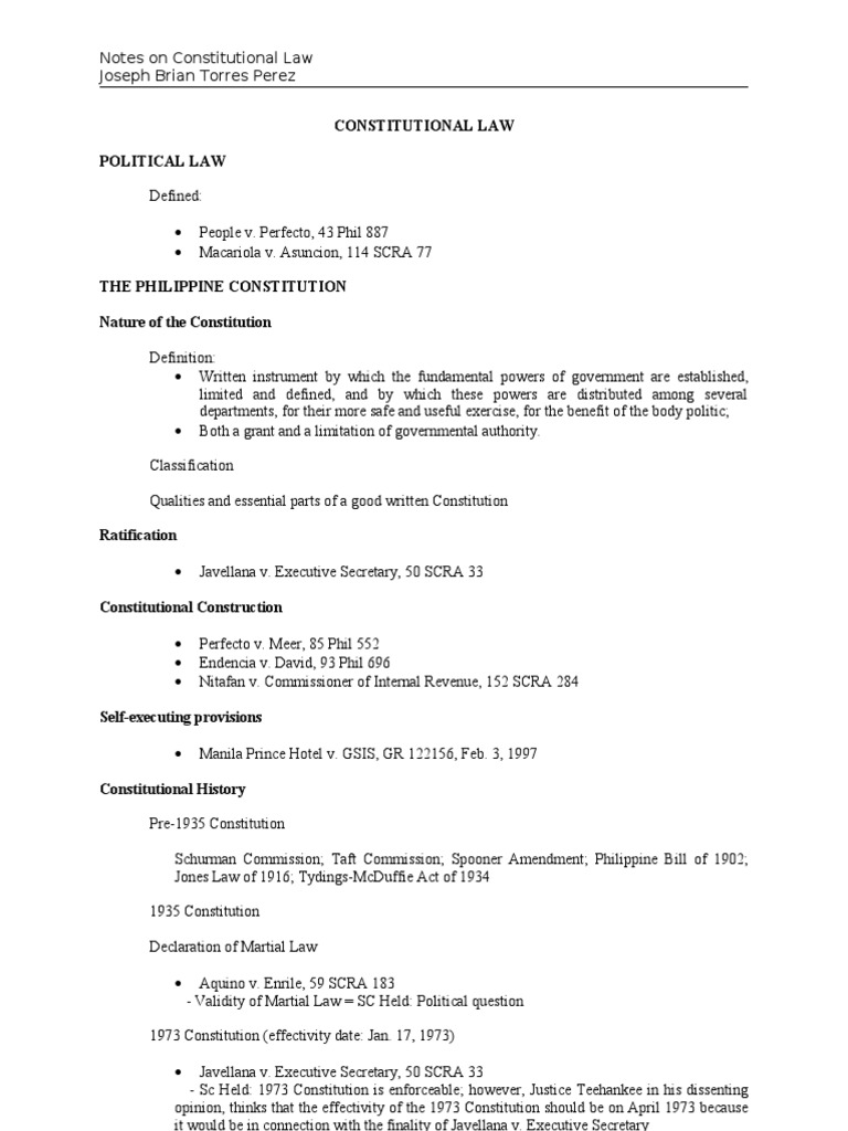 Constitutional Law-Notes | PDF